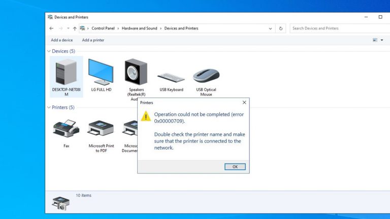 Printer error Operation could not be completed (error 0x00000709) [solved]