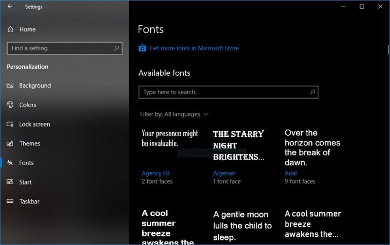 Windows 10 version 1803 allows Install fonts from the Microsoft Store