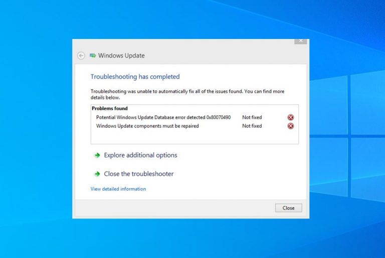 Solved Potential Windows Update Database Error Detected 0x80070490
