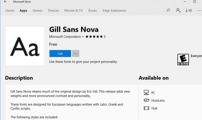 Windows 10 version 1803 allows Install fonts from the Microsoft Store