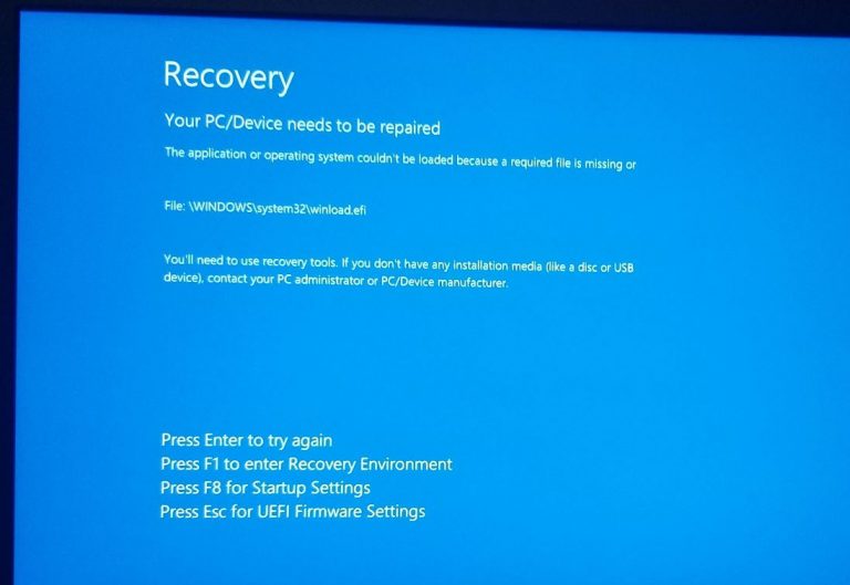 Fix Windows Boot error 0x0000c225 “Winload.efi is Missing or Corrupt”