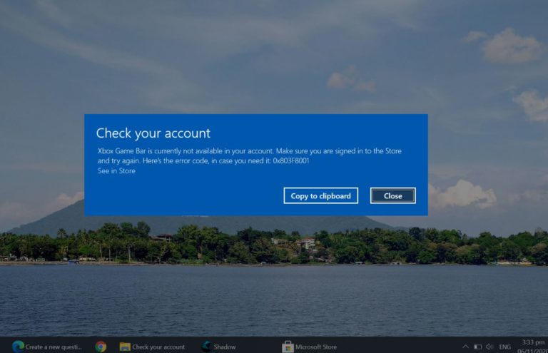 Solved: Xbox Game Bar - Error 0x803F8001 on Windows10