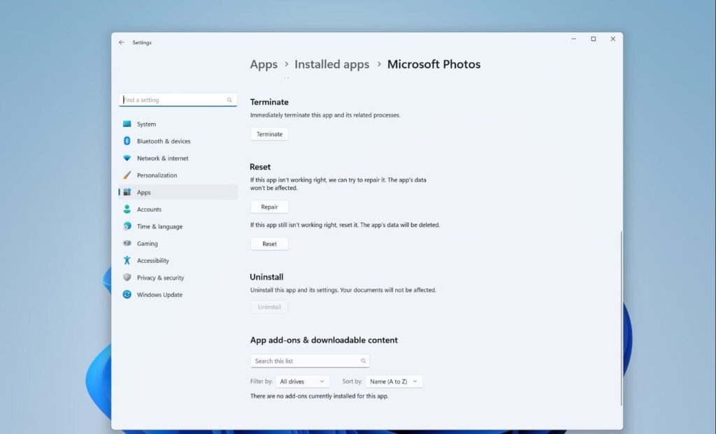How to Repair or reset the Photos app Windows 11