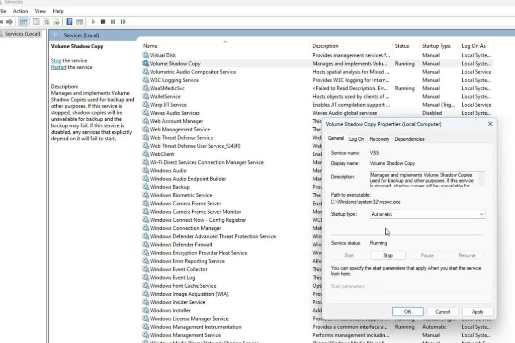 Fix Volume Shadow Copy Service (VSS) error on windows 11/10