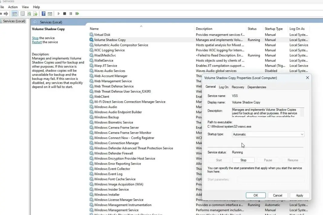 Fix Volume Shadow Copy Service (VSS) error on windows 11/10