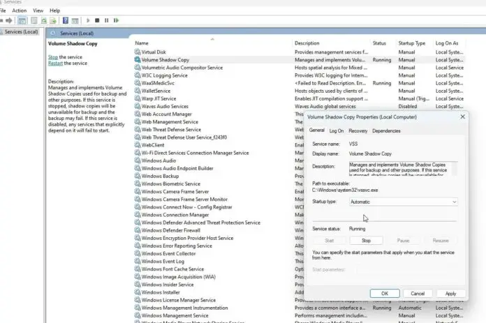Fix Volume Shadow Copy Service (VSS) error on windows 11/10