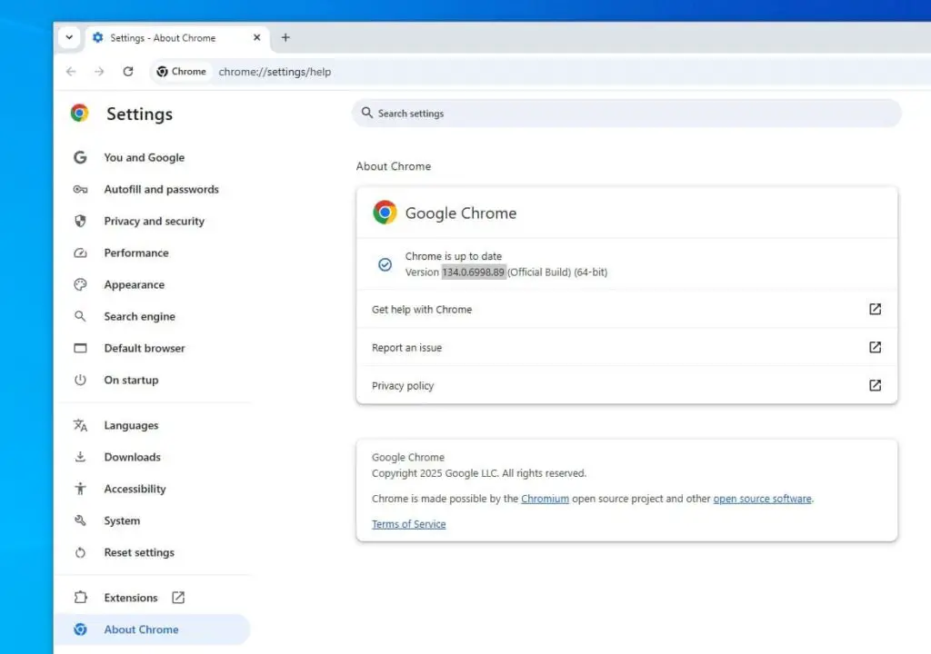 Download Google Chrome 134.0.6998.89 (Offline installer)
